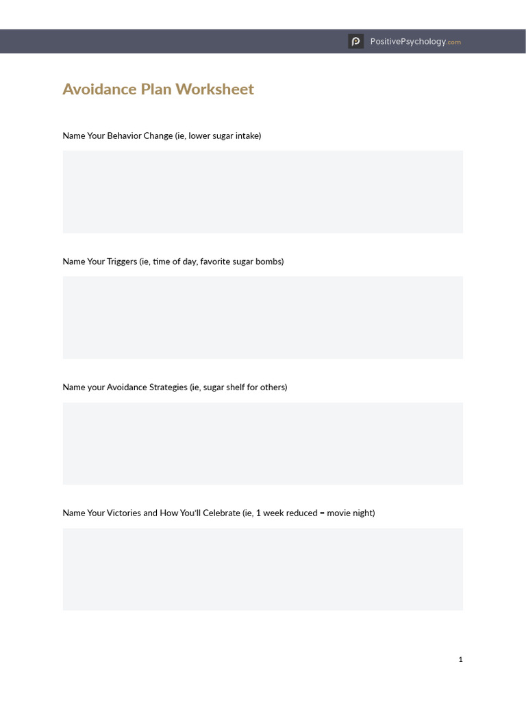 Avoidance Plan Worksheet | PDF | Self-Improvement | Lifestyle