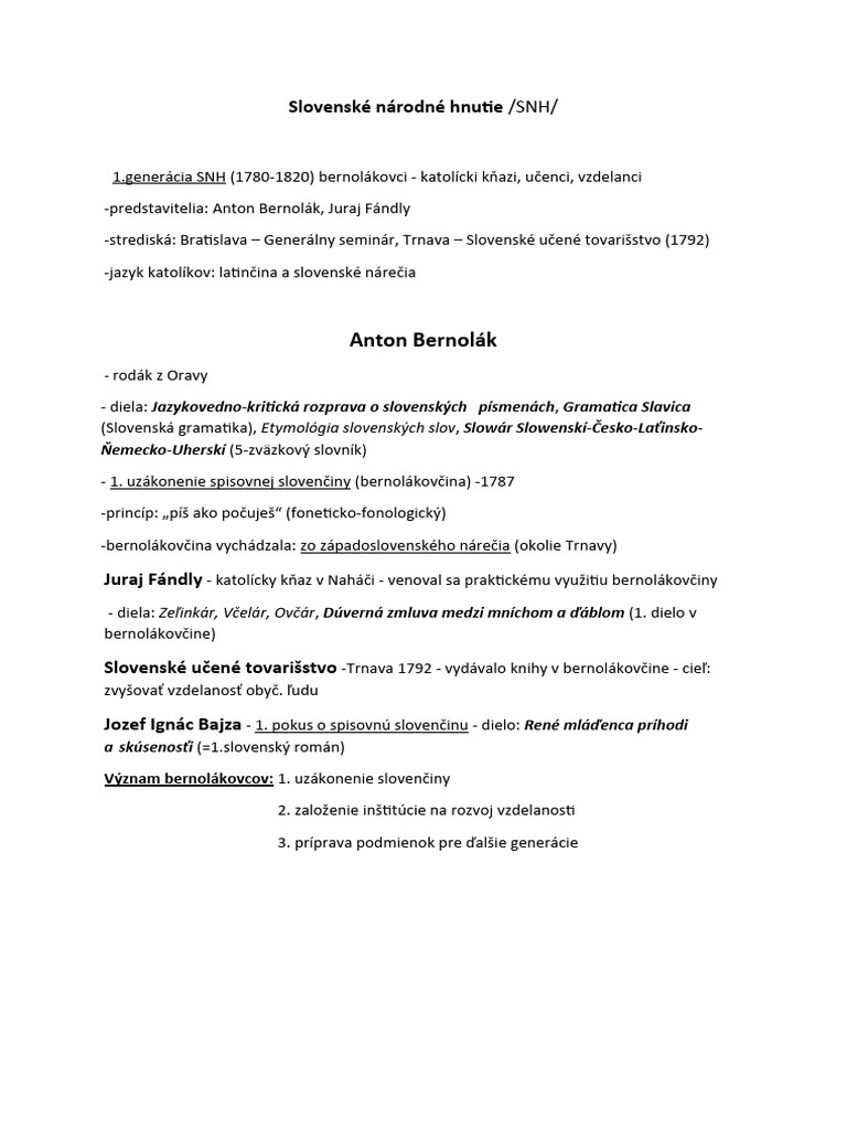 Slovenské Národné Hnutie - Bernolákovci | PDF
