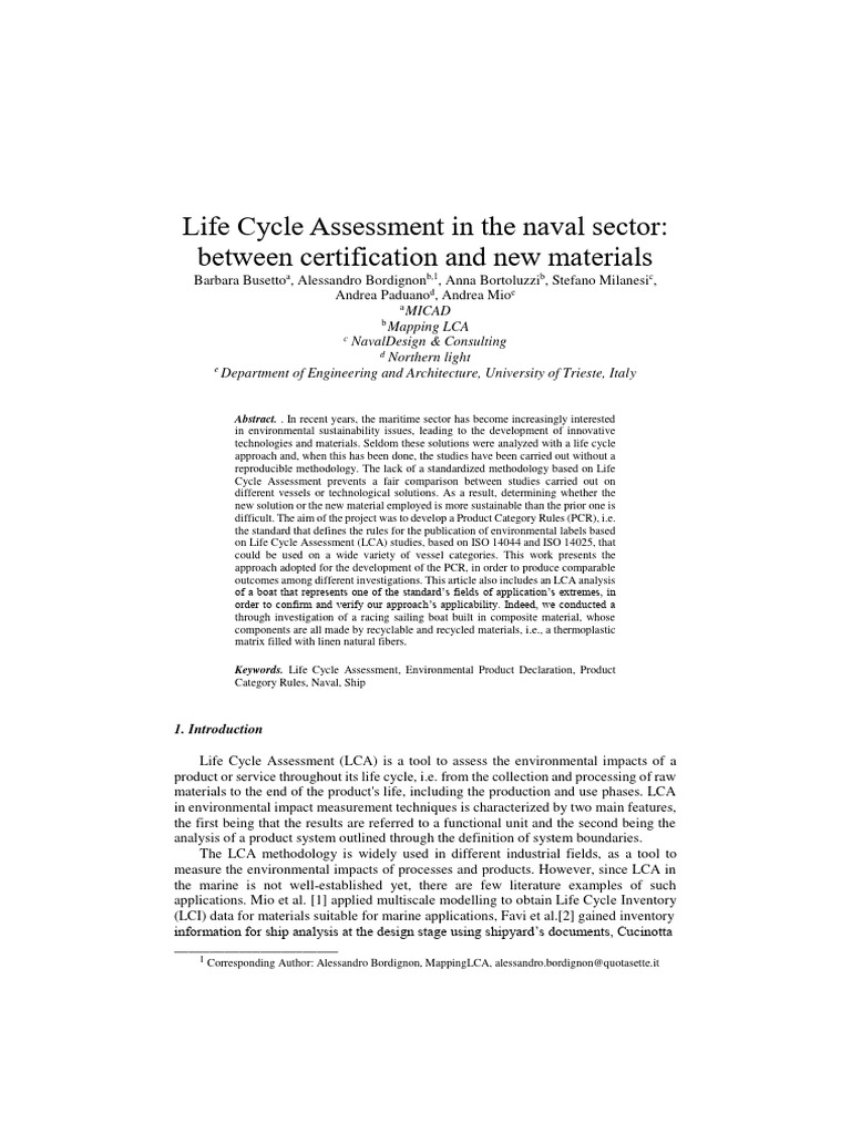 Life Cycle Assessment in The Naval Sector: Between Certification and ...