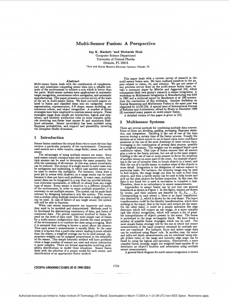 Multi-Sensor Fusion A Perspective | PDF | Bayesian Inference | Uncertainty Multi-Sensor Fusion A Perspective | PDF | Bayesian Inference | Uncertainty