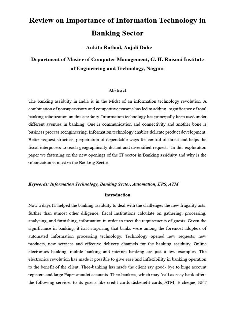 Review On Importance of Information Technology in Banking Sector | PDF ...