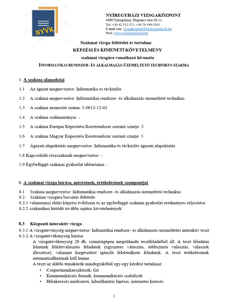 Informatikai Rendszer Es Alkalmazas Uzemelteto Technikus | PDF