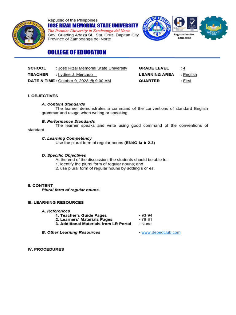English Lp. Reg Nouns | PDF | Plural | Noun