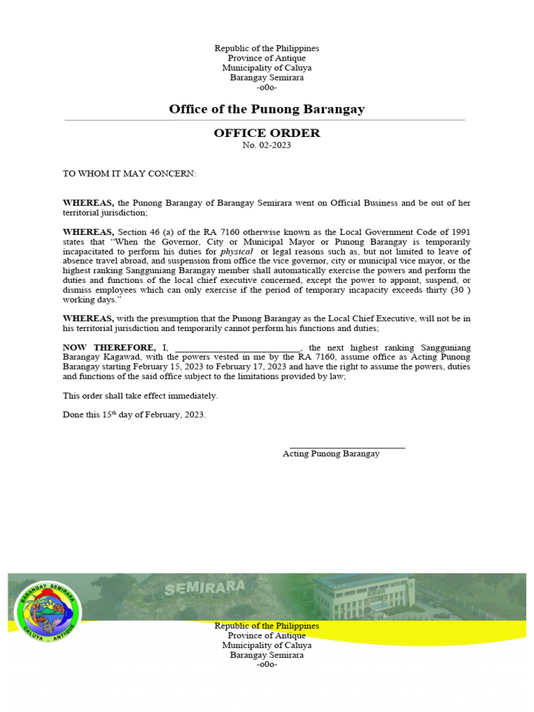 Acting Punong Barangay | PDF | Mayor | Governor