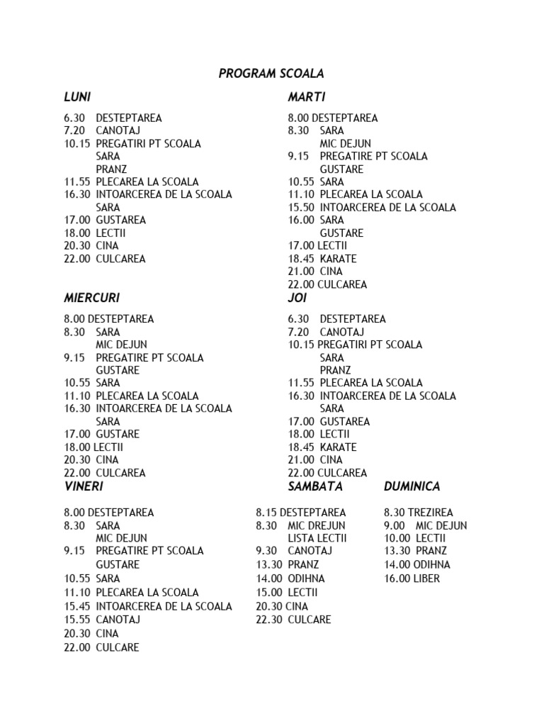Program Scoala | PDF