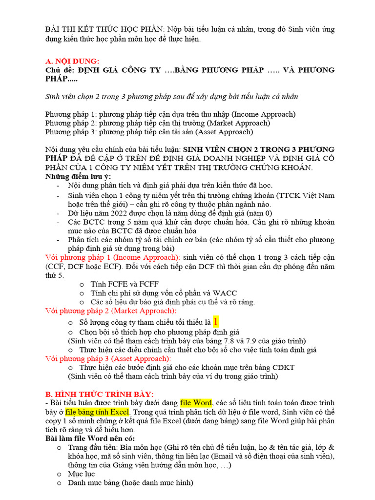 2023 - Dinh Gia DN - Cac Goi y Cho Bai Tieu Luan KTHP - Co Ha | PDF