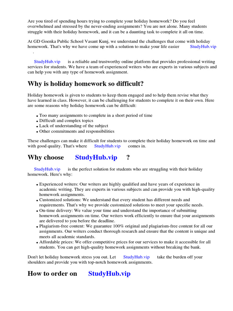 GD Goenka Public School Vasant Kunj Holiday Homework 2015 | PDF ...