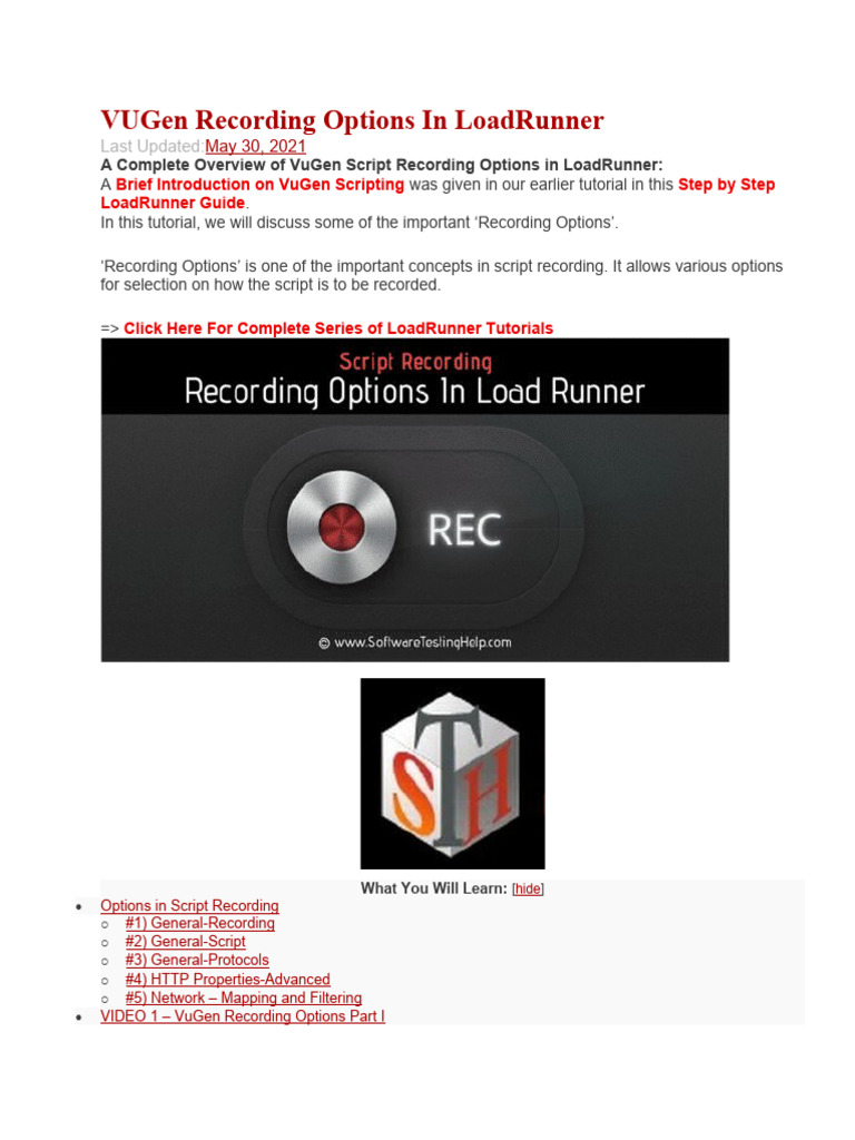 LoadRunner VuGen Recording Guide | PDF | World Wide Web | Internet & Web