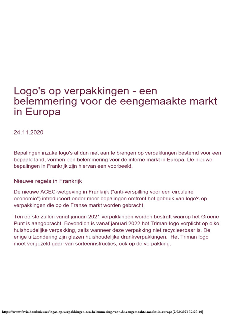 Logos Op Verpakkingen - Een Belemmering Voor de Eengemaakte Markt in ...