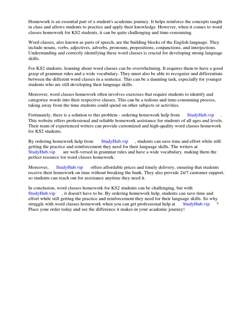 Word Classes Homework Ks2 | PDF | Part Of Speech | Adverb