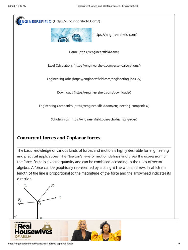 Concurrent forces and Coplanar forces - Engineersfield | PDF | Force | Triangle