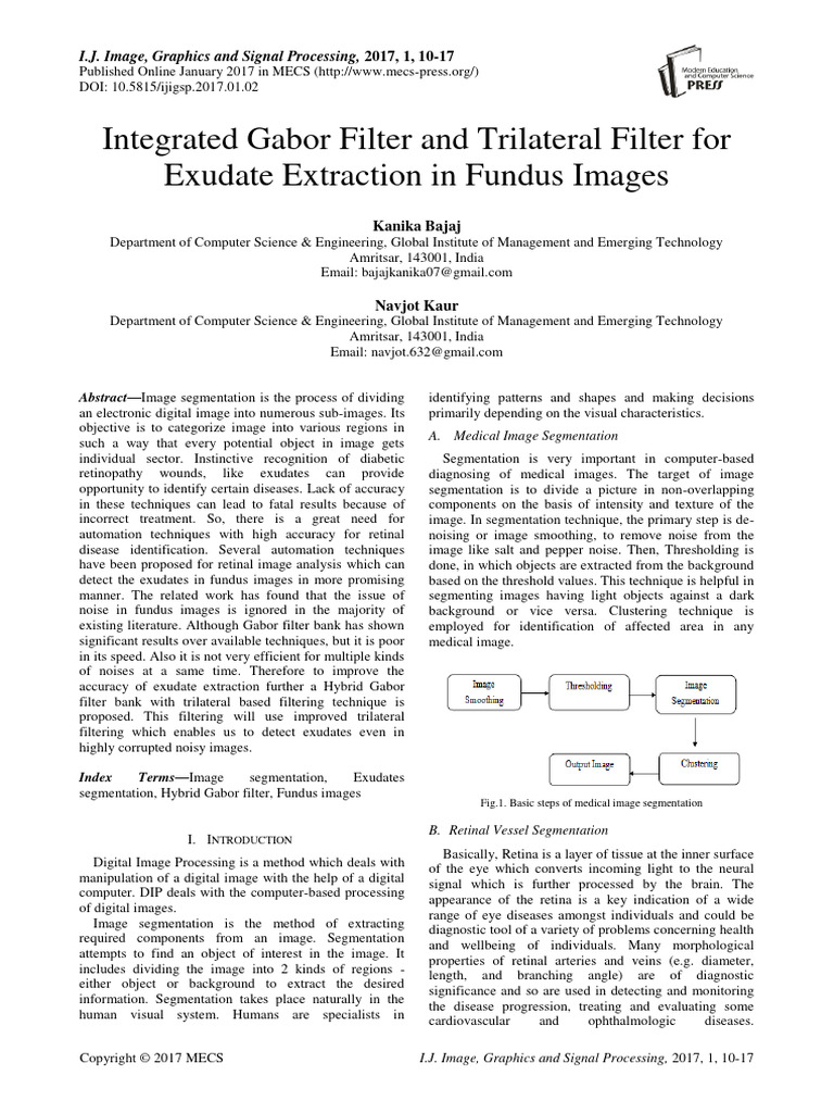 Integrated Gabor Filter and Trilateral Filter For EXUDATE FUNDUS | Download Free PDF ...