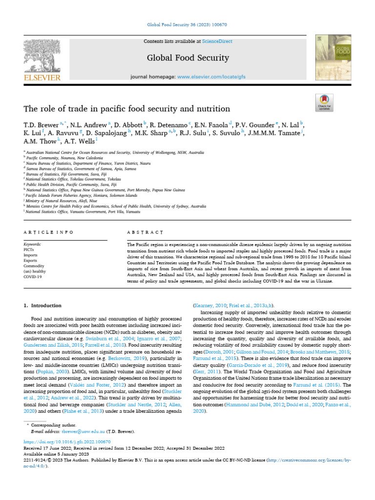 Trade's Impact on Pacific Food Security | PDF | Food Security | Healthy ...