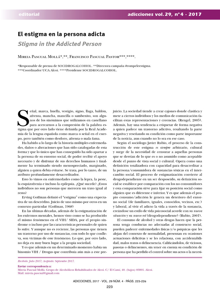 Estigma de La Persona Adicta | PDF | La dependencia de sustancias ...