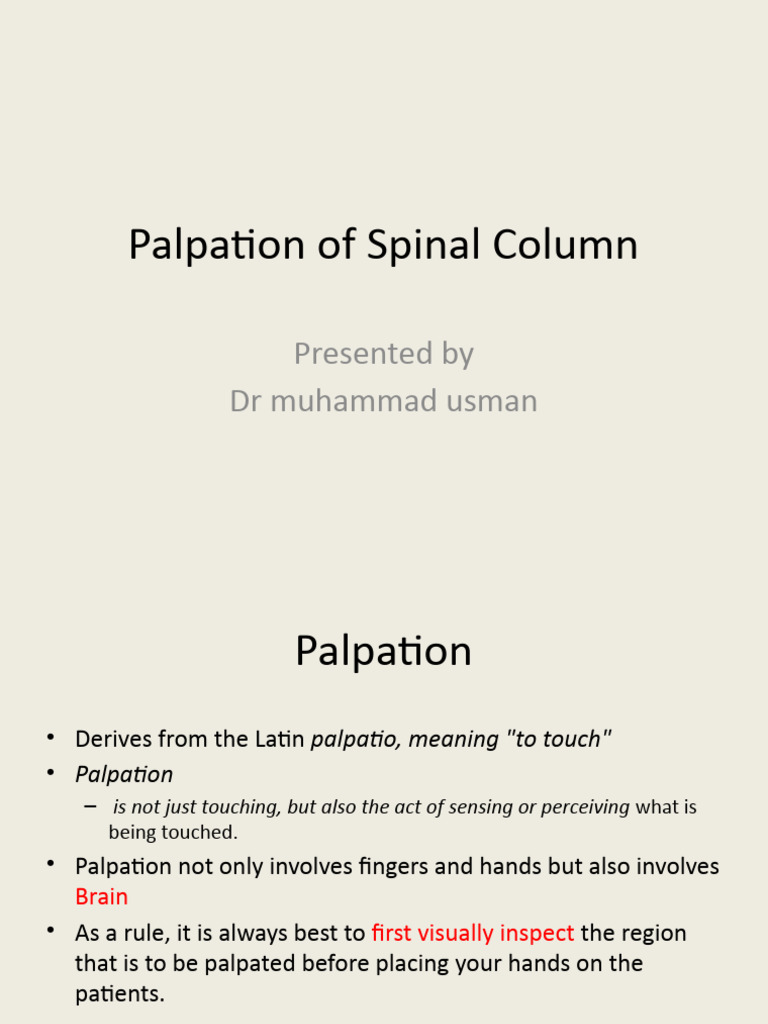 Spinal Column Palpation Techniques | PDF | Vertebra | Anatomy