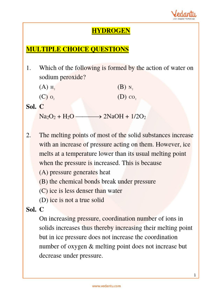 jee-main-hydrogen-important-questions | PDF | Proton | Neutron