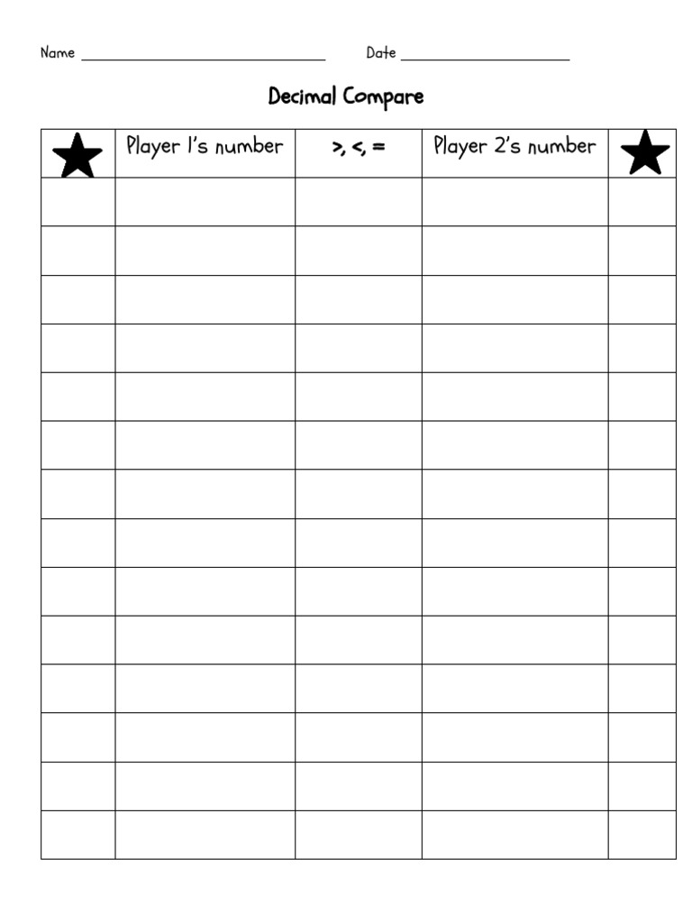 Samaya Simpson - Decimal Compare Recording Sheet | PDF