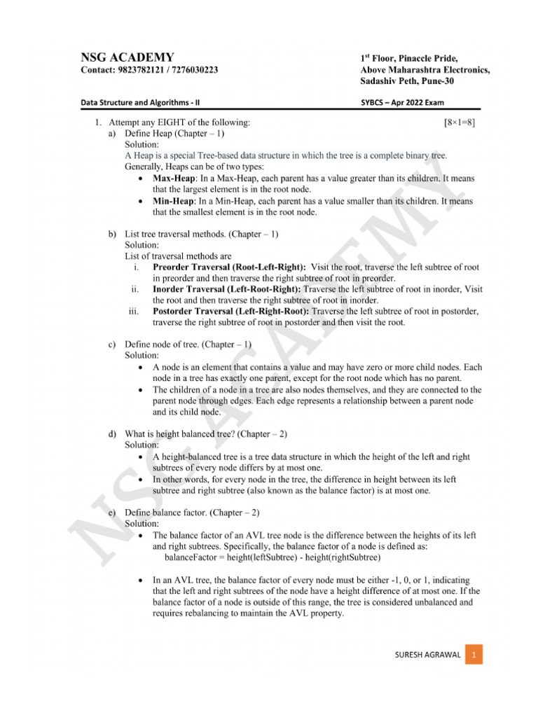 DS and Algo II - Solution of Question Paper Apr 22 | PDF