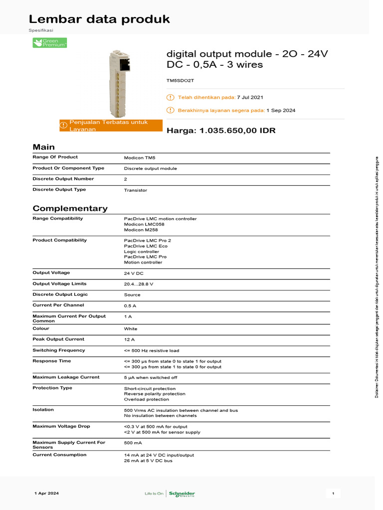 Schneider Electric - Modicon-TM5-IP20-modular-I-O-system - TM5SDO2T ...