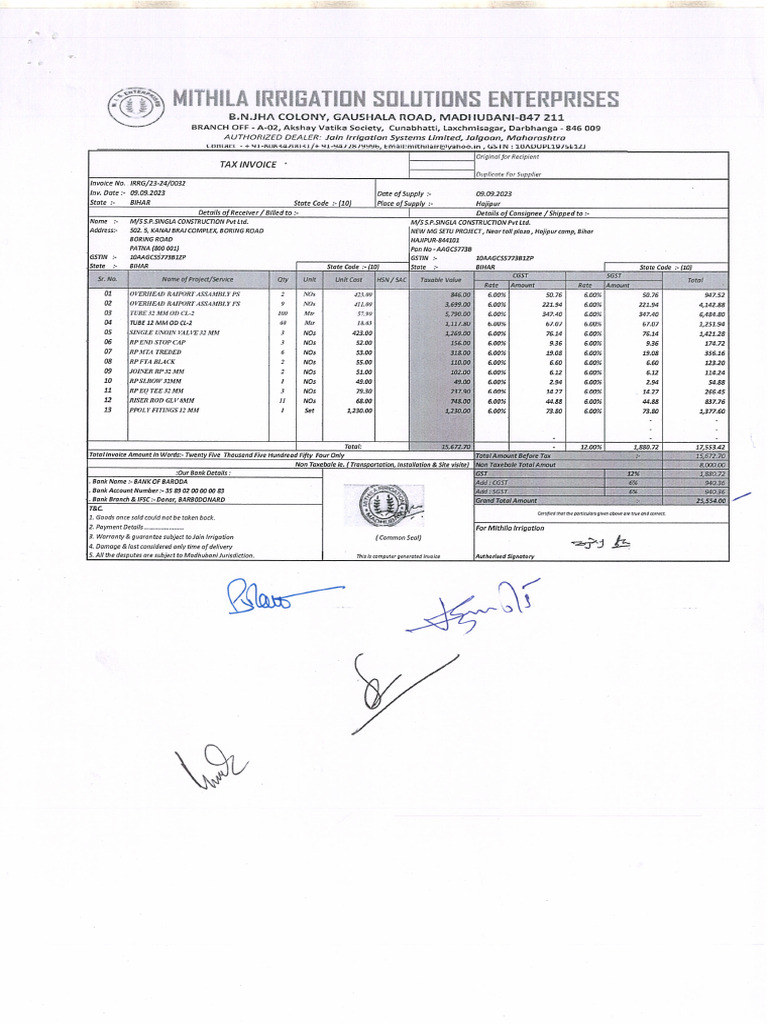 Mithila Irrigation Solurion - Pending For Wo | PDF
