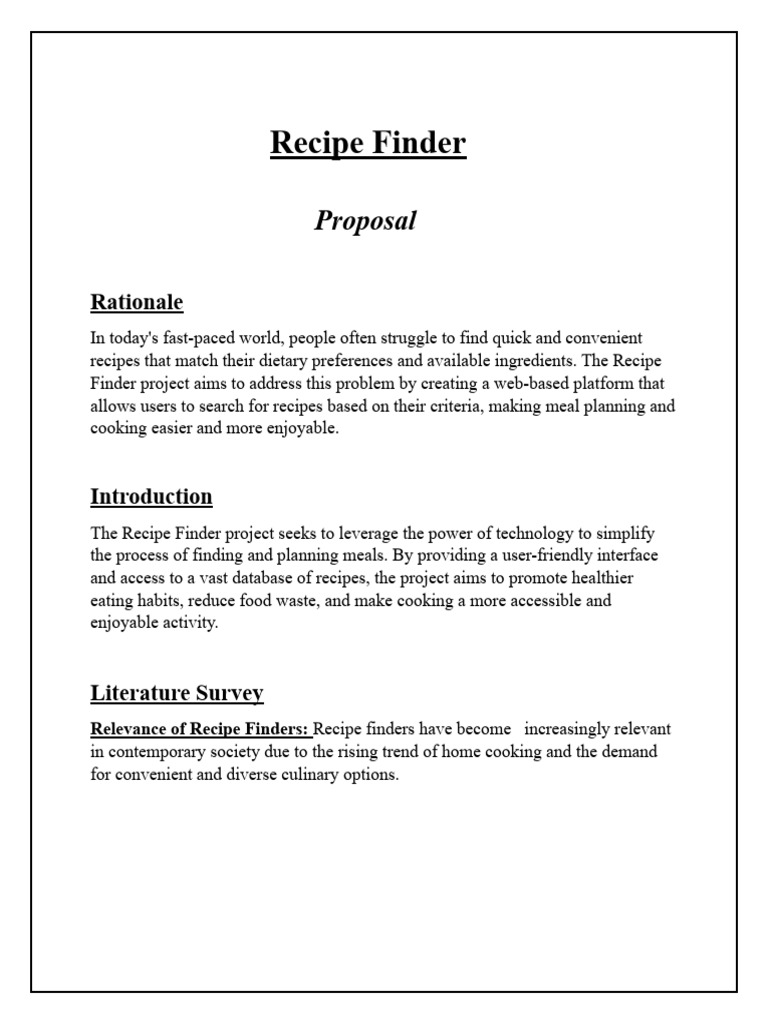 Recipe Finder CPP Proposal | PDF | Recipe | Usability