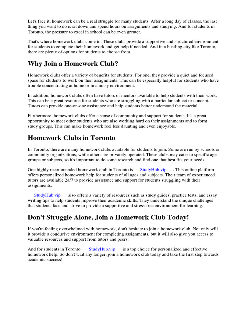 Homework Clubs Toronto | PDF | Homework | Libraries