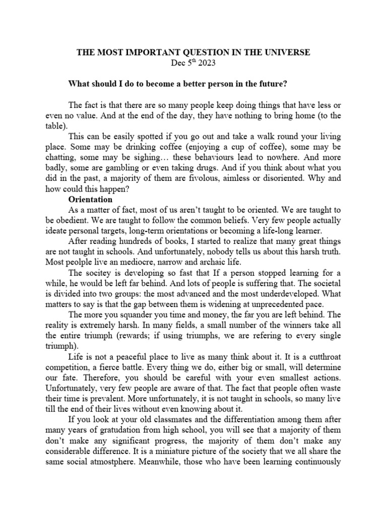 The Most Important Question in The Universe | PDF | Knowledge The Most Important Question in The Universe | PDF | Knowledge