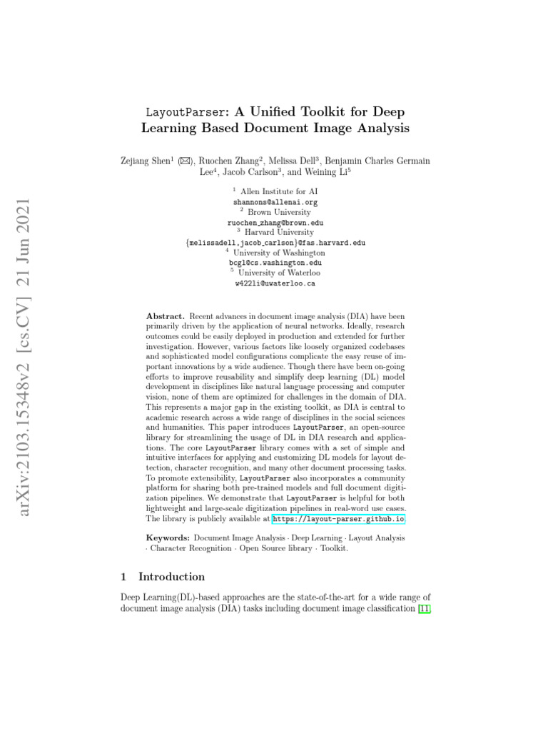 Layout Parser Paper Fast - 2 | PDF | Deep Learning | Computational Neuroscience