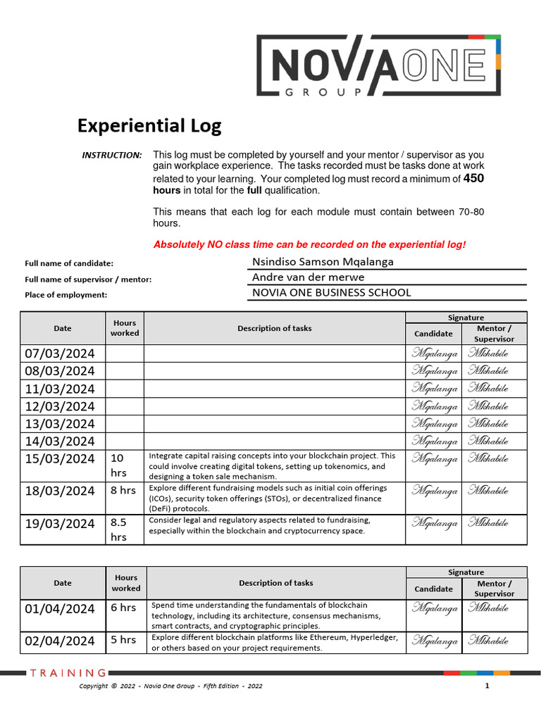 Experiential Mentoring Log V06 24 02 26 CJ | PDF
