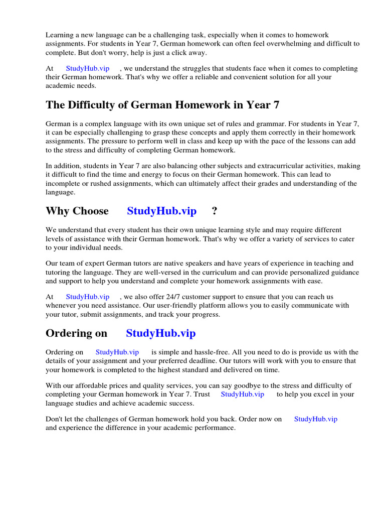 German Homework Year 7 | Download Free PDF | Homework | Worksheet