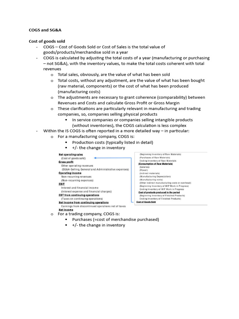 COGS and SG&A | PDF | Cost Of Goods Sold | Cost