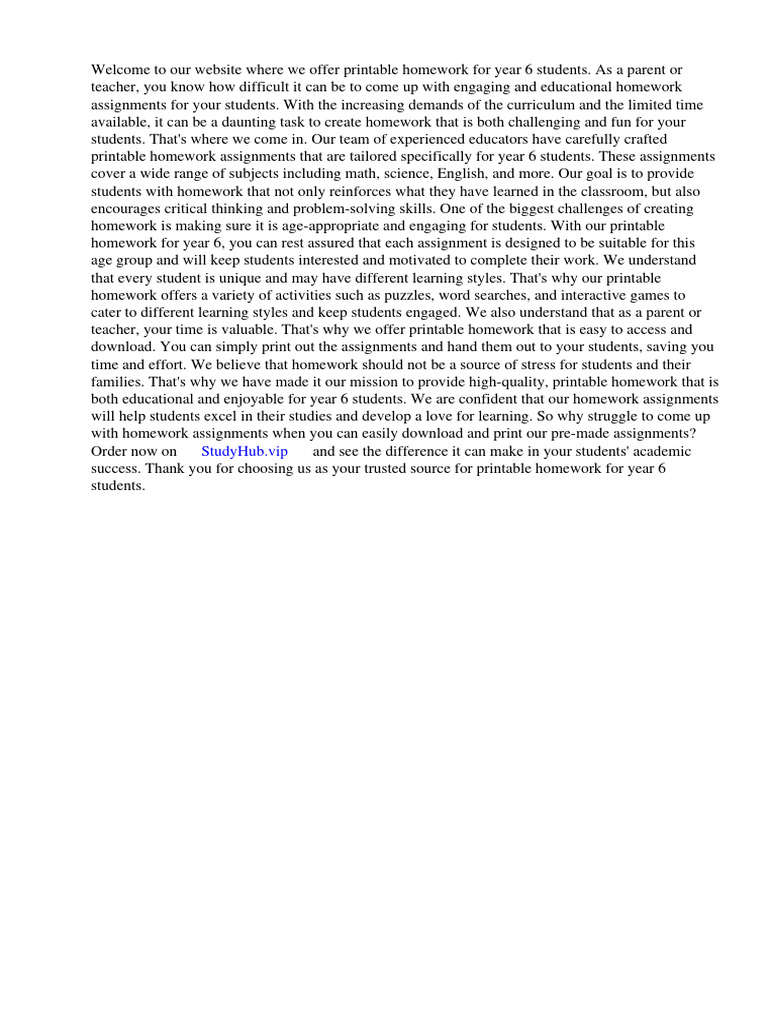 Printable Homework For Year 6 | PDF | Worksheet | Homework