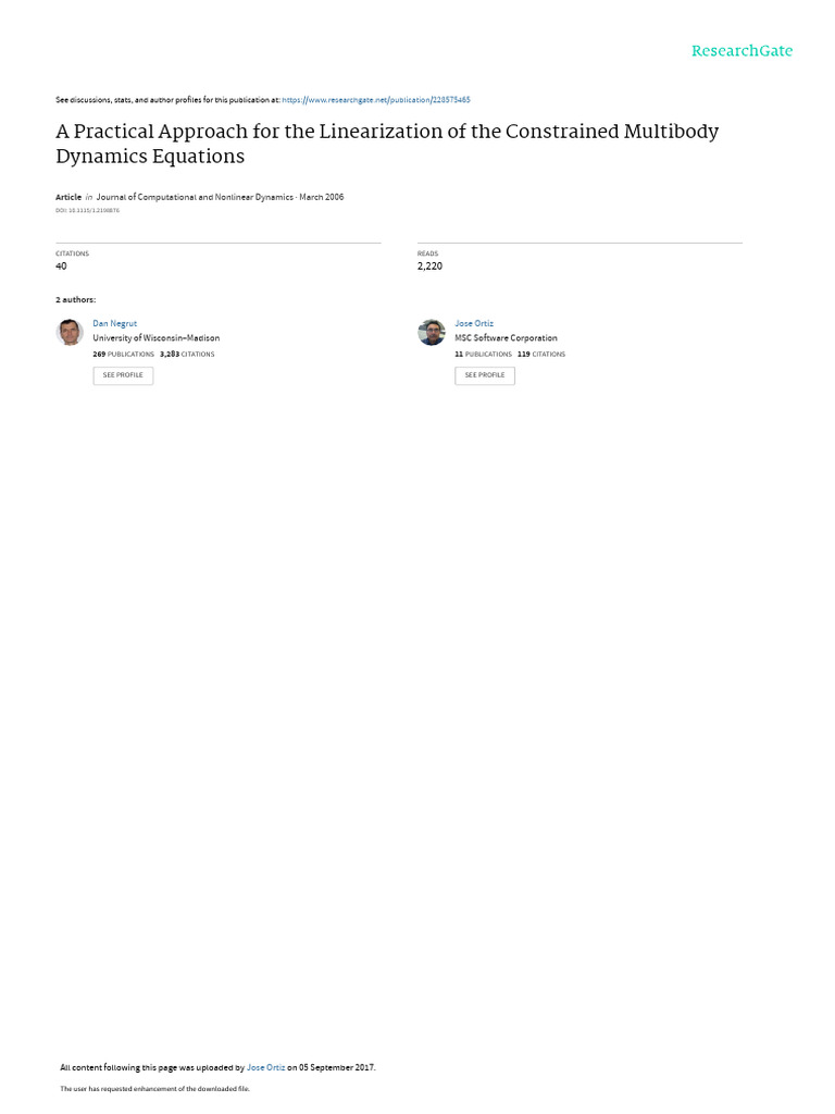 A Practical Approach For The Linearization of The | PDF | Equations | Kinematics