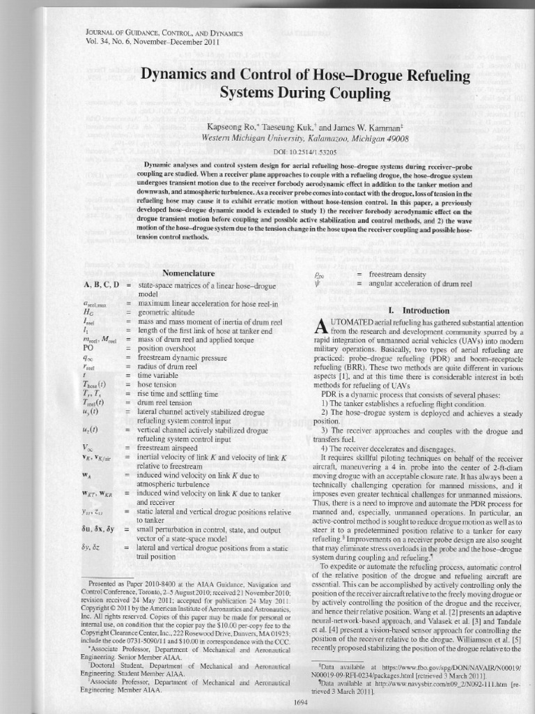 Dynamics Control Hosed Rogue Refueling Systems During Coupling | PDF