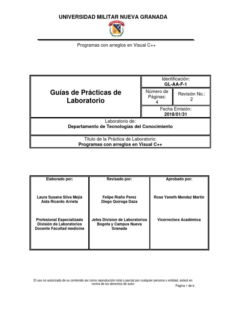 Guia 09 Laboratorio Arreglos en C++ | PDF | Lenguaje de programación | Laboratorios