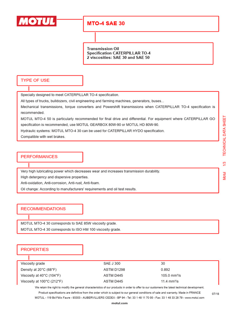 Mto-4 Sae 30 en FR Motul | PDF | Motor Oil | Mechanical Engineering