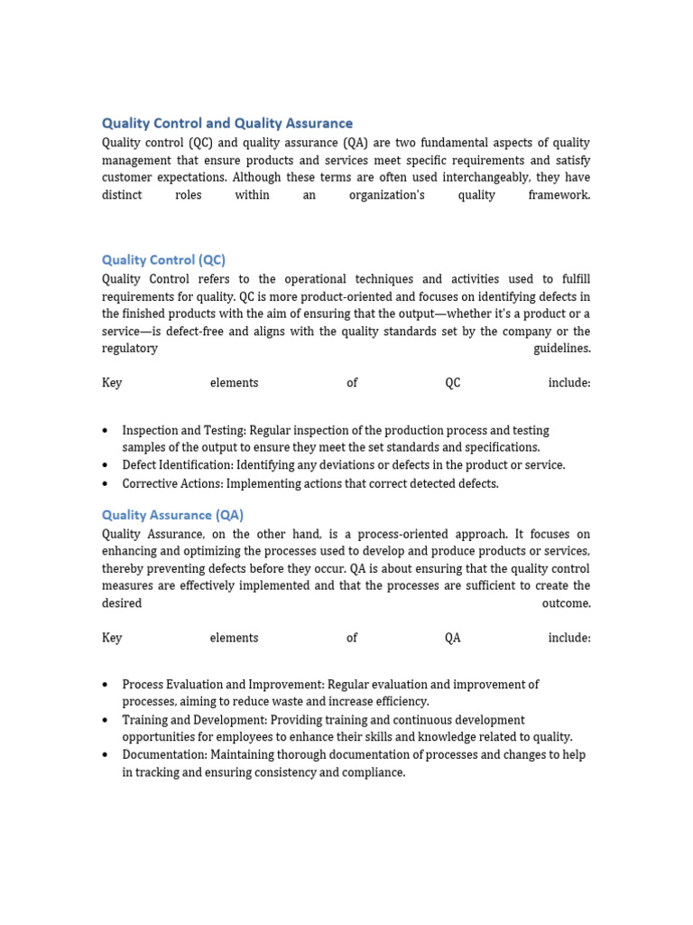 Quality Control and Quality Assurance | PDF