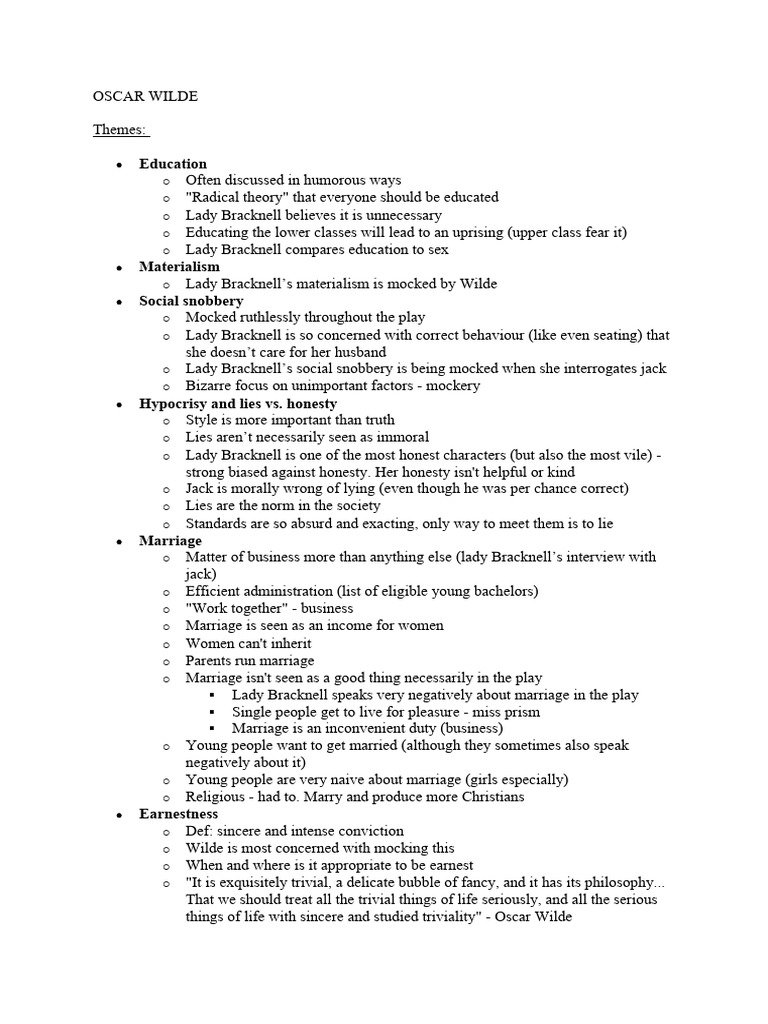 Oscar Wilde | PDF | The Importance Of Being Earnest | Marriage