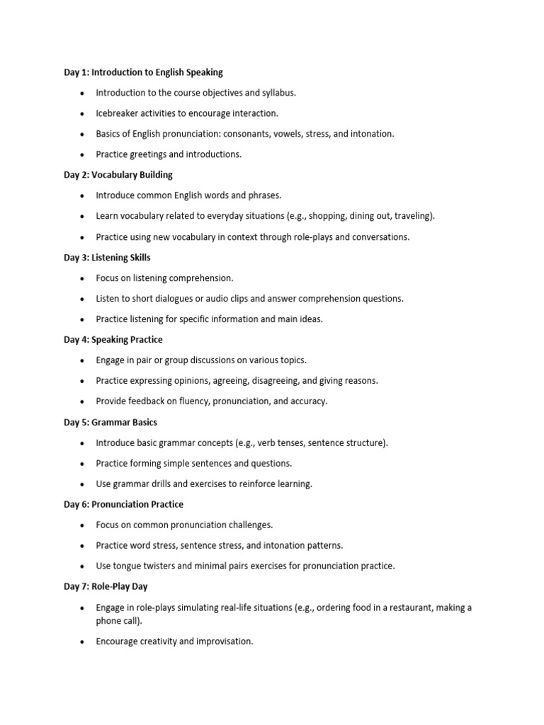 English Speaking Course Syllabus | PDF | English Language | Learning