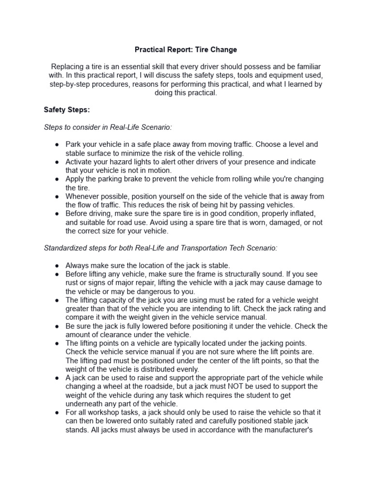 Practical Report (Tire Change) | PDF | Tire | Nut (Hardware)