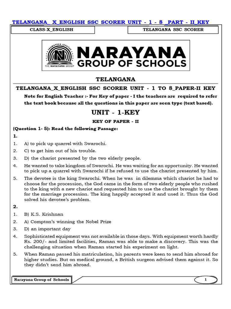Telangana SSC Class X English Scorer Key | PDF | Dances