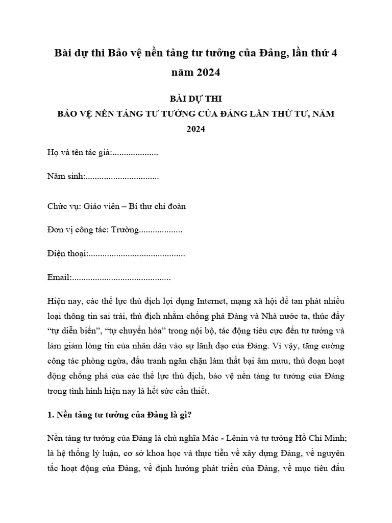 Bai Du Thi Bao Ve Nen Tang Tu Tuong Cua Dang | PDF