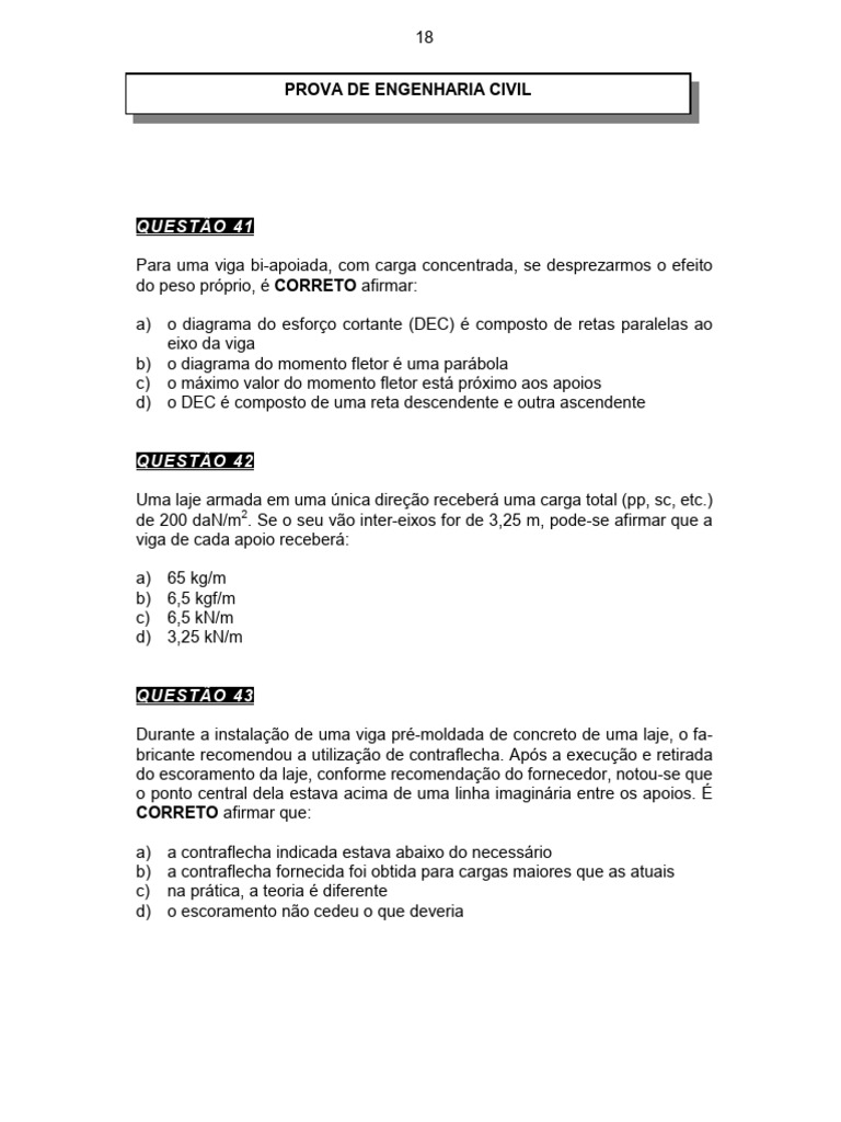 Cemig Trainee 2002 - Prova (ENG CIV) | PDF | Viga | Flexão (Física)