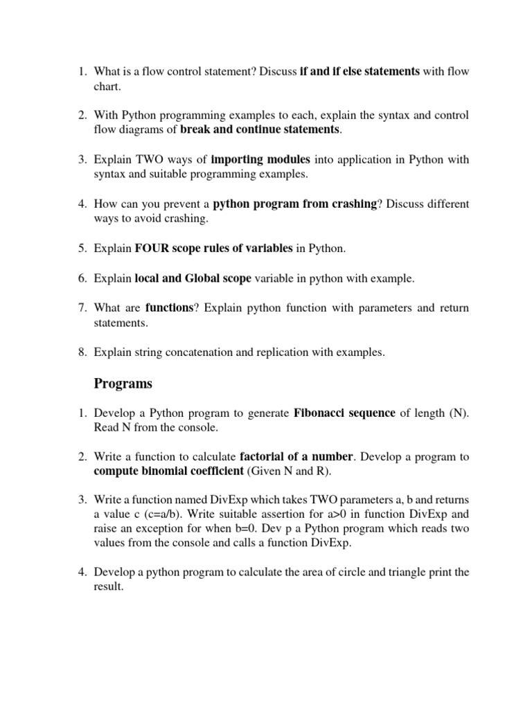 Module 1 Important Questions With Answers | PDF | Control Flow | Python (Programming Language)