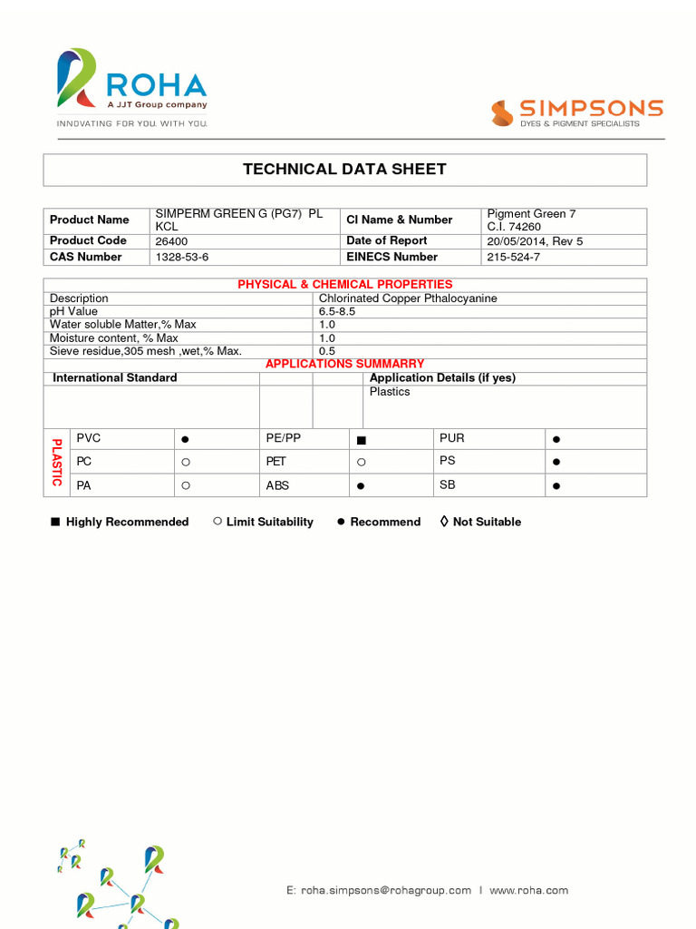 Pigment Green 7: Technical Specs | PDF | Materials | Chemistry