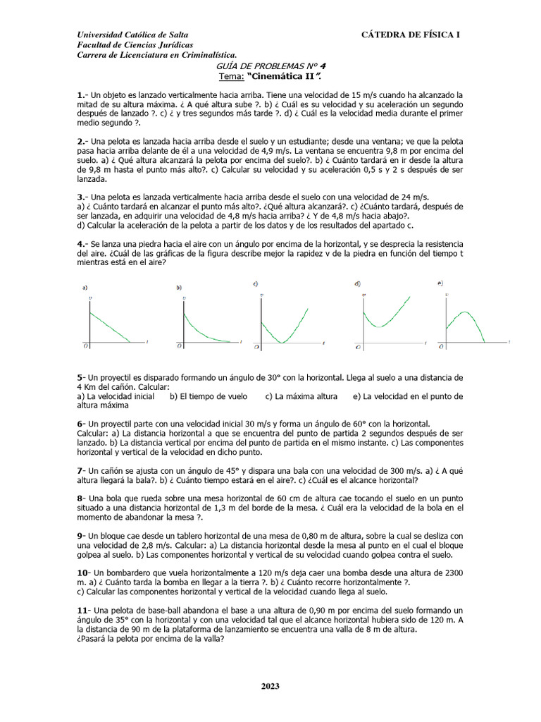 T.PN°4-Cinemática - Fisica | PDF | Velocidad | Tierra