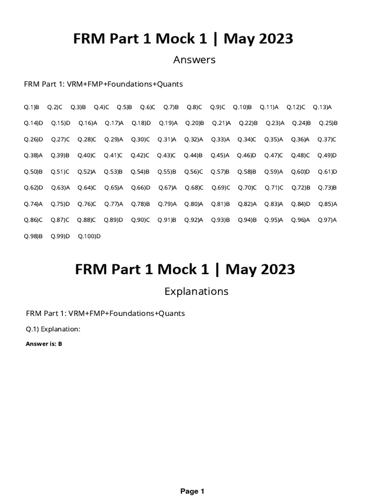 FRM Part - 1 Mock 1 - May 2023 - Complete Test - Solutions | PDF ...