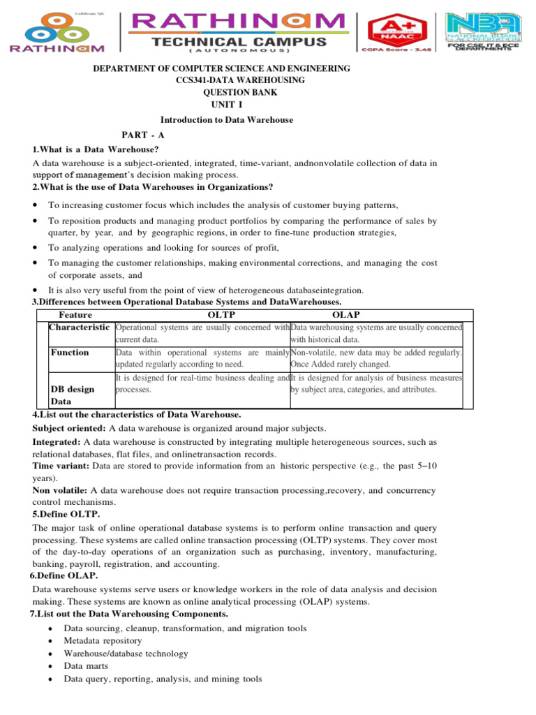 Data Ware 1st Unit | PDF | Data Warehouse | Databases