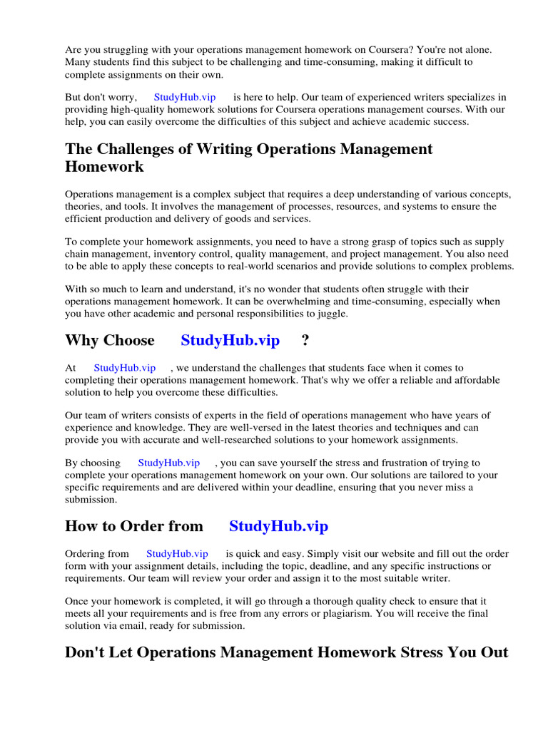 Coursera Operations Management Homework Solutions | PDF | Supply Chain ... Coursera Operations Management Homework Solutions | PDF | Supply Chain ...