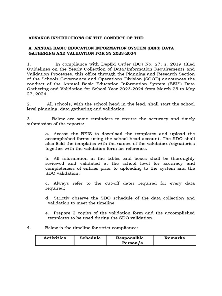 ADVANCE-INSTRUCTIONS-FOR-THE-SY-2023-2024-BEIS-AND-NSBI-ACTI-VITIES | PDF | Information ...